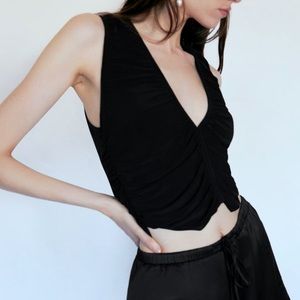 Zara | Tops | Zara Black Ruched Crop Top | Poshmark